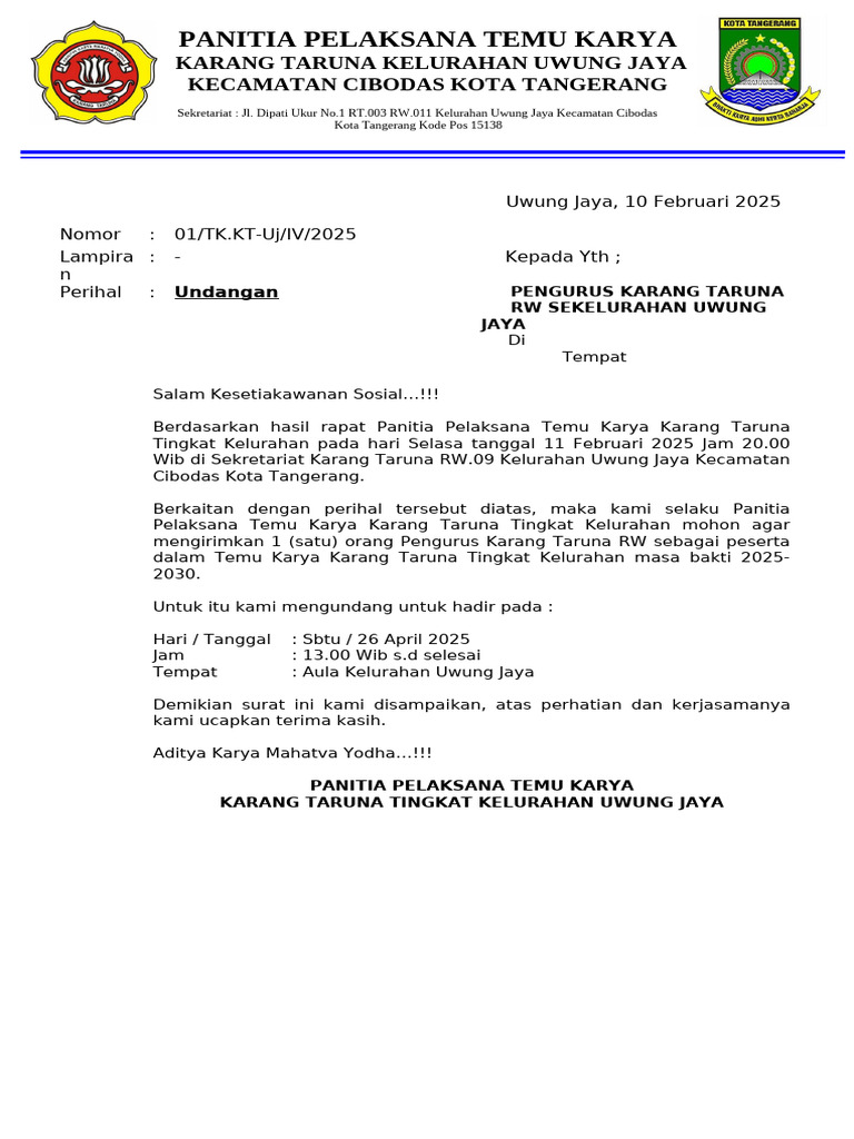 Undangan Temu Karya Karang Taruna Tingkat Kelurahan | PDF