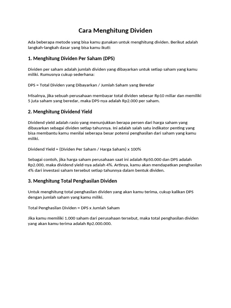 Rumus Dan Contoh Dividen | PDF