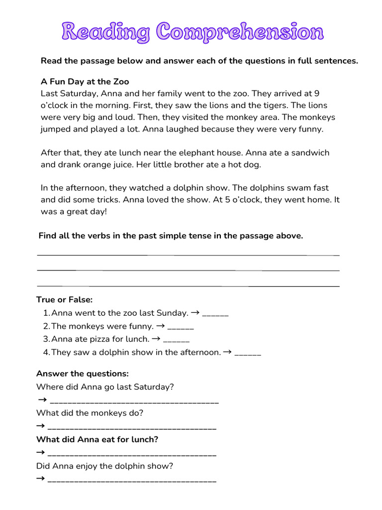 Reading Comprehension For Applied Comprehension English Worksheet | PDF