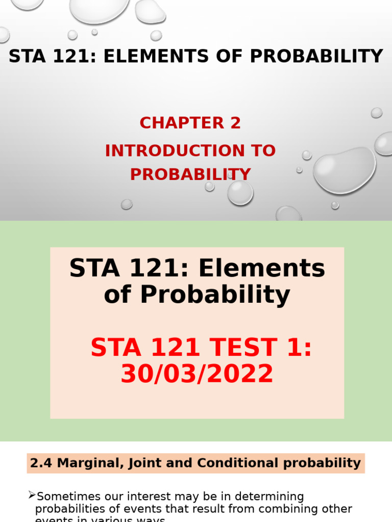 STA 121 LESSON 7 - Chapter 2 Joint Marginal Conditional Probability 2023 | PDF | Probability ...