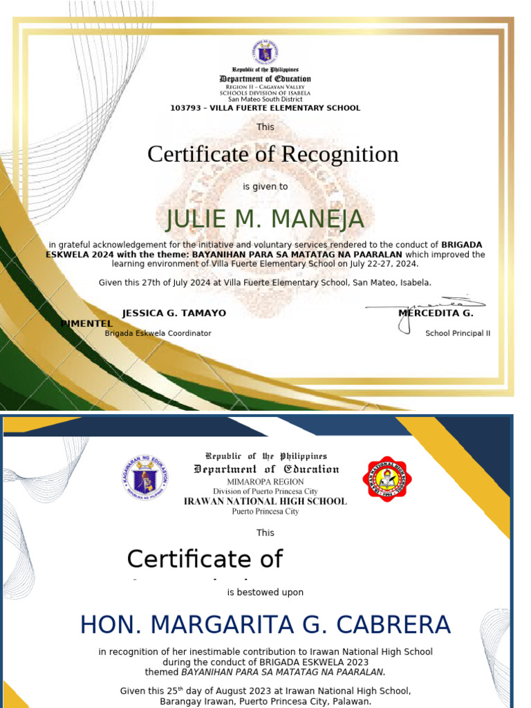 Brigada Eskwela Certificates | PDF