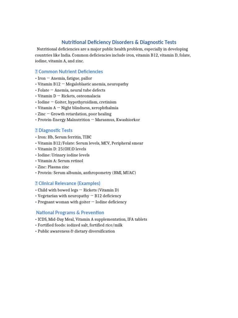 Nutritional Deficiency Disorders Notes | PDF