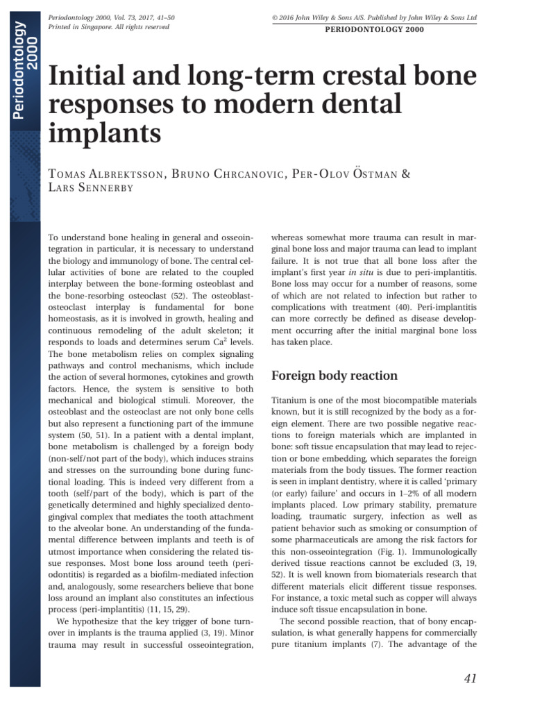Periodontology 2000 - 2016 - Albrektsson - Initial and Long Term ...