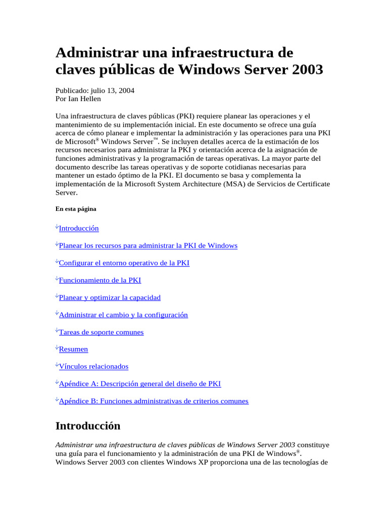 Administrar Una Infraestructura de Claves Públicas de Windows Server 2003 | PDF | Microsoft ...