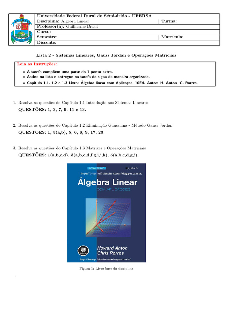 Lgebra Linear Lista 2 | PDF
