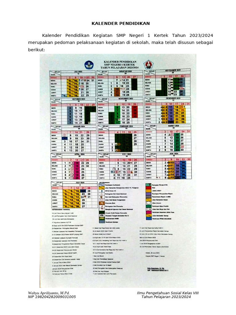 Kalender Pendidikan SMP Negeri 1 Kertek 2023/2024 | PDF