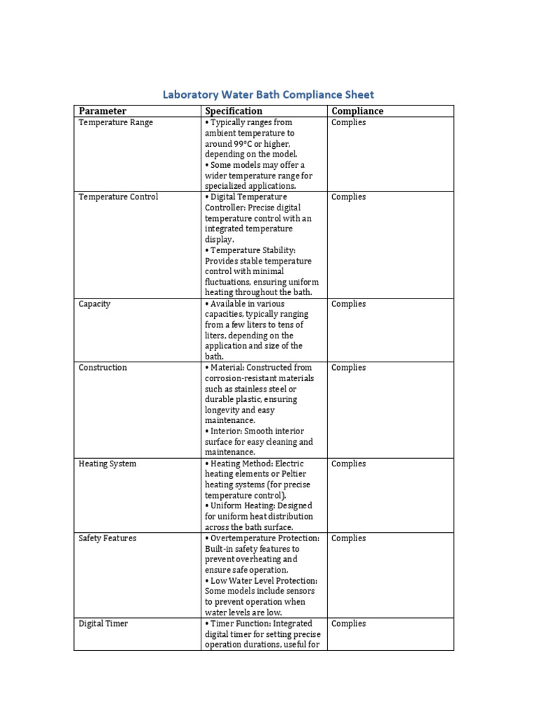 Laboratory Water Bath Specifications | PDF | Water | Temperature