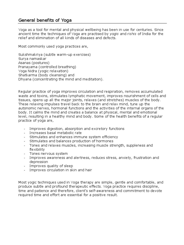 Benefits of Yoga for Wellbeing | PDF