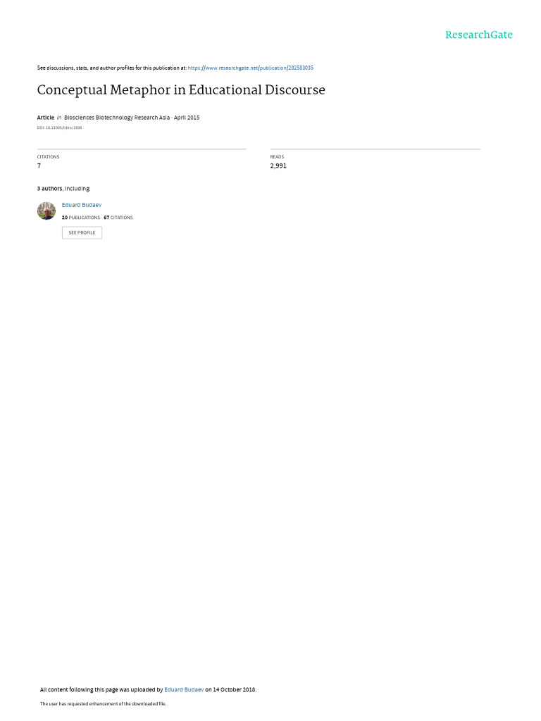 Conceptual Metaphor in Educational Discourse 2015 | PDF | Metaphor | Pedagogy