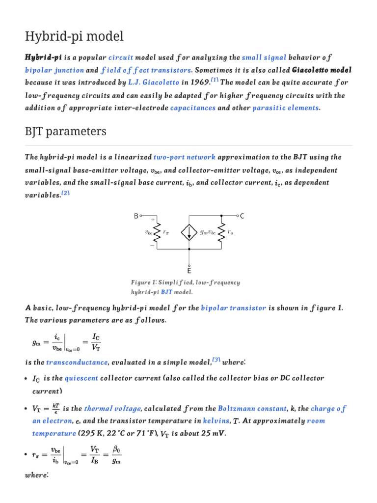 Hybrid-Pi Model - Wikipedia | PDF | Bipolar Junction Transistor | Electromagnetism