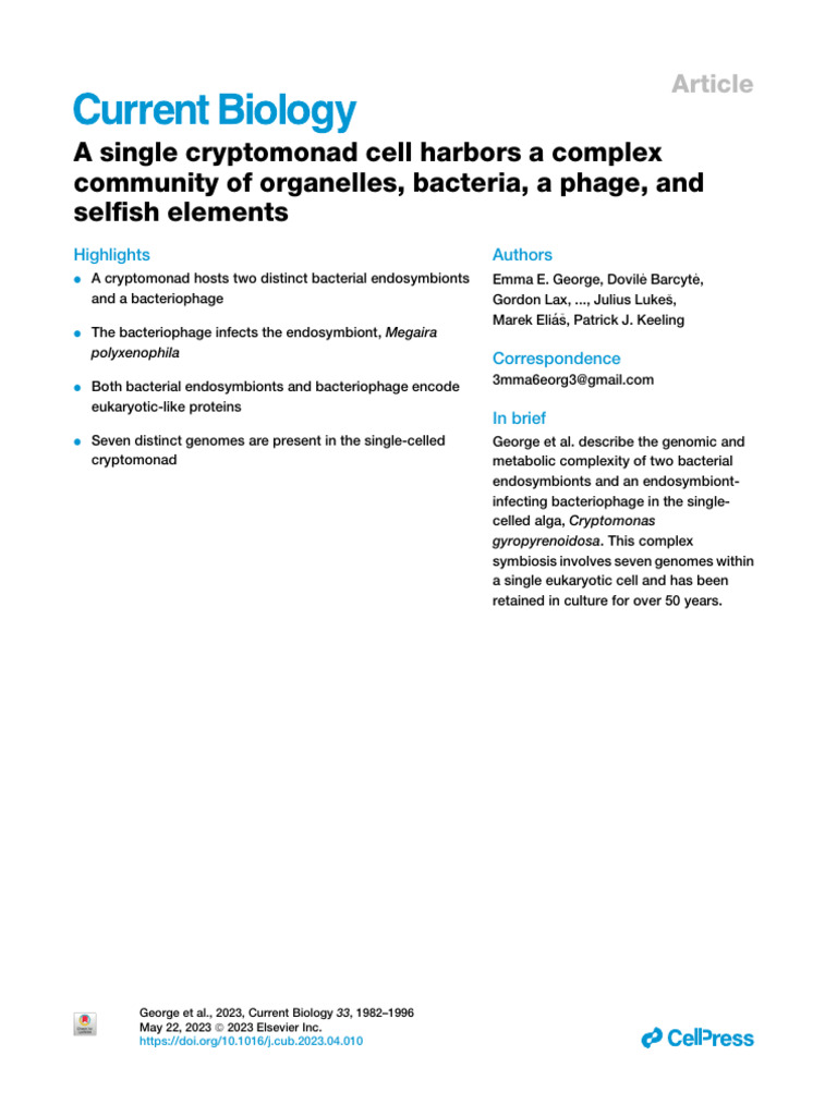 A Single Cryptomonad Cell Harbors A Complex Community of Organelles ...