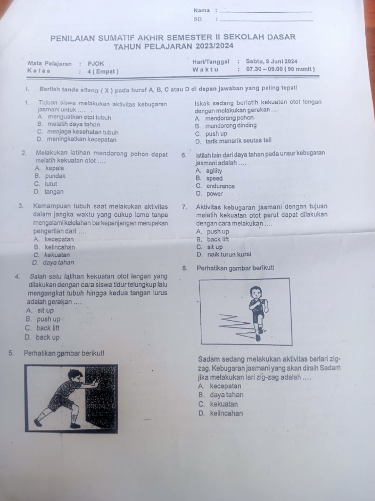 Soal PSAS PJOK SD Kelas 4 Tahun 2024 | PDF