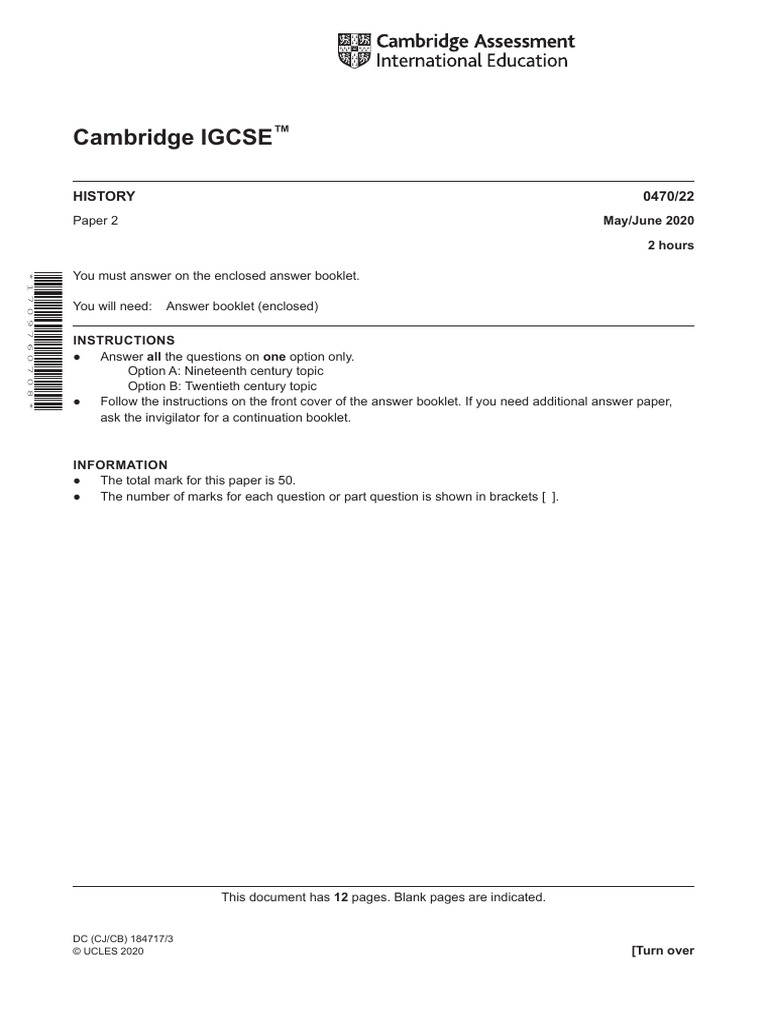 Cambridge IGCSE: HISTORY 0470/22 | PDF | Austria Hungary ...