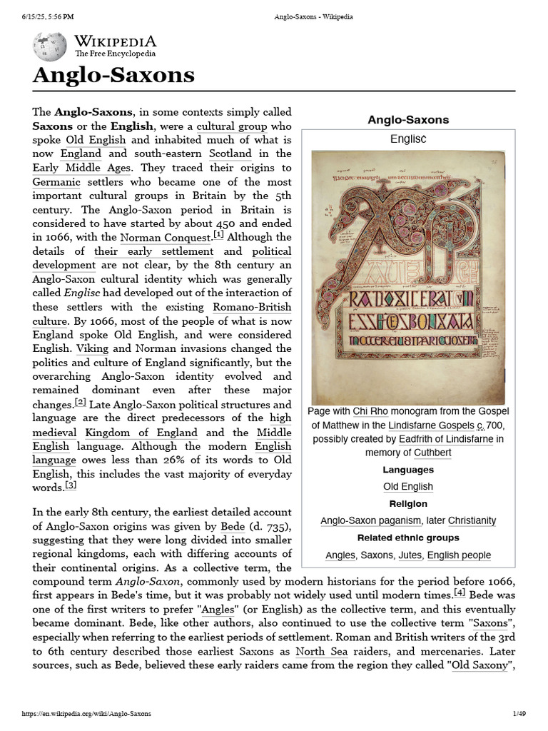 Anglo-Saxon History and Culture Overview | PDF | Anglo Saxons | Saxons