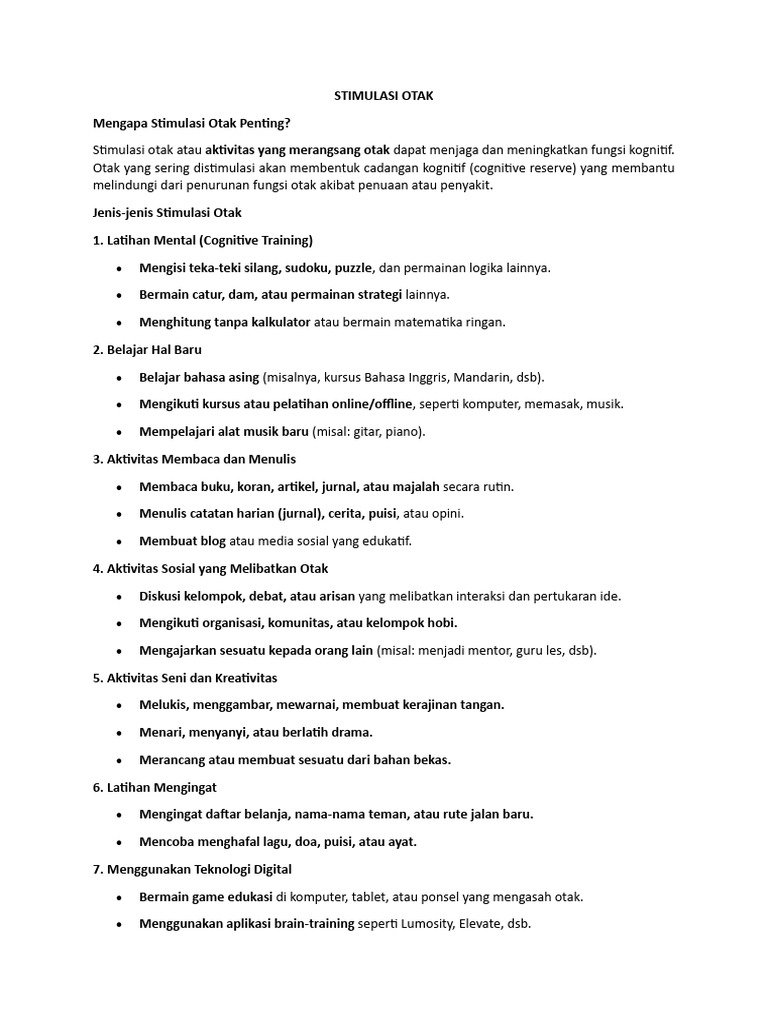 Pentingnya Stimulasi Otak untuk Kognisi | PDF