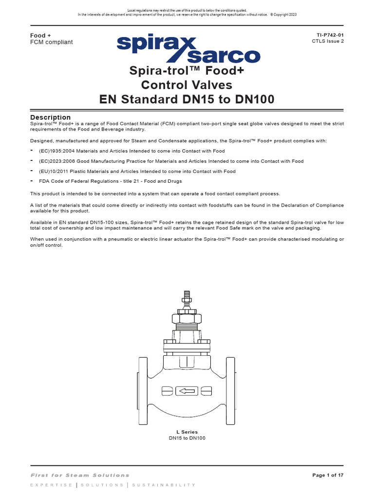 Spira-trol™ Food+ Control Valves DN15-100 | PDF | Valve | Equipment