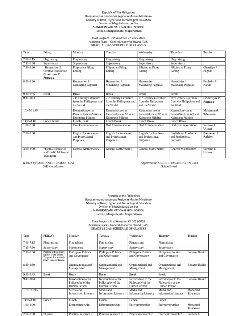 New Shs General Class Program 2025 2026 | PDF | Philippines | Mindanao