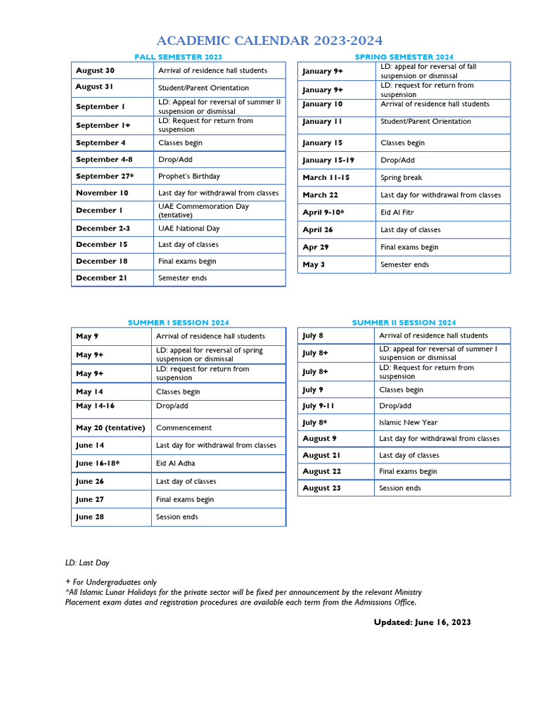 Academic Calendar 2023-2024 Overview | PDF | Academic Term ...