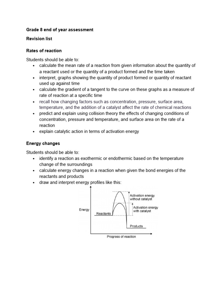 Grade 8 Science Assessment Revision Guide | PDF | Chemical Reactions ...