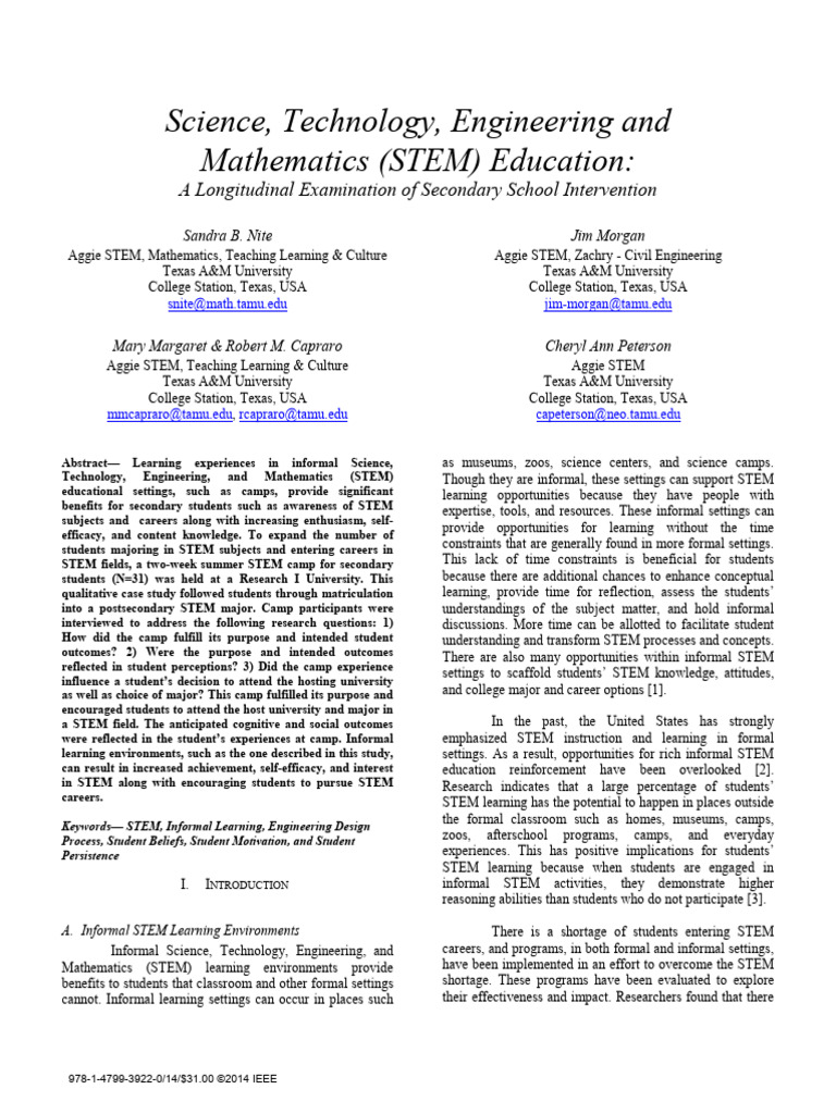 Science, Technology, Engineering and Mathematics (STEM) Education A ...