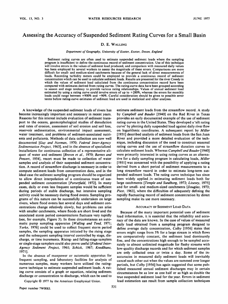 Water Resources Research - June 1977 - Walling - Assessing The Accuracy ...