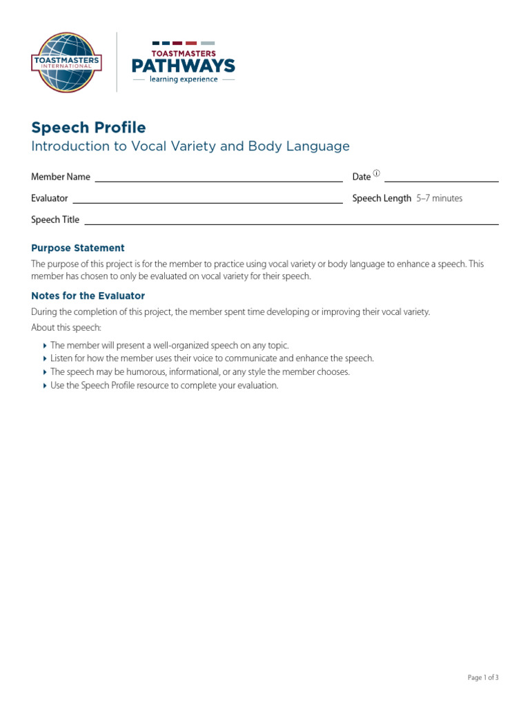 Introduction To Vocal Variety and Body Language Speech Evaluation ...