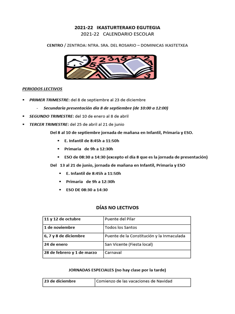 Calendario Escolar 21 22 1 | PDF