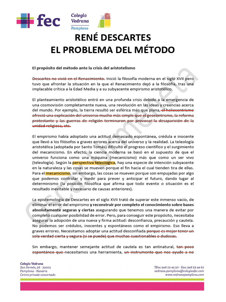 Método de Descartes y su Epistemología | PDF | René Descartes | Método ...