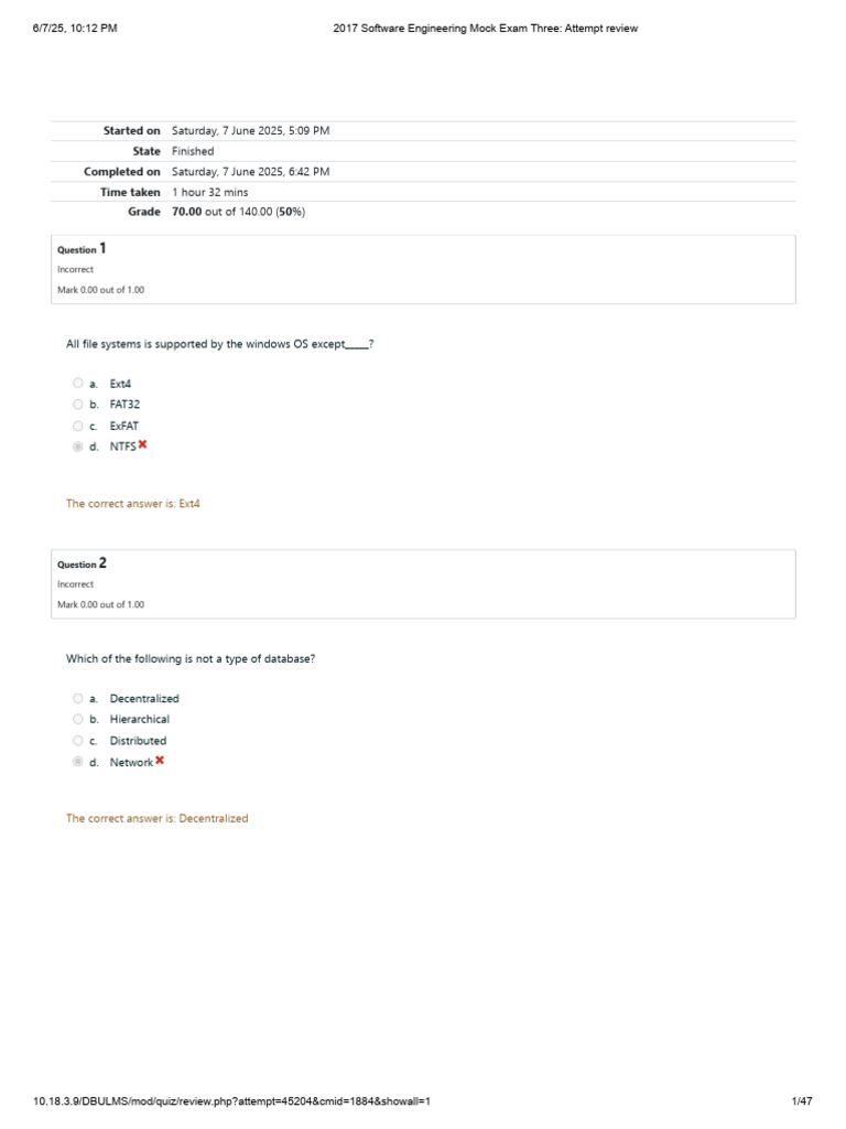 2017 Software Engineering Mock Exam Three_ Attempt Review | PDF ...