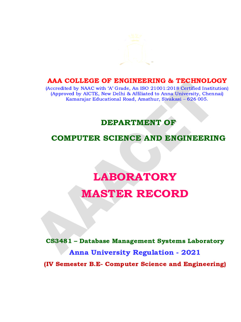 DBMS Lab Manual | PDF | Relational Database | Data Management Software