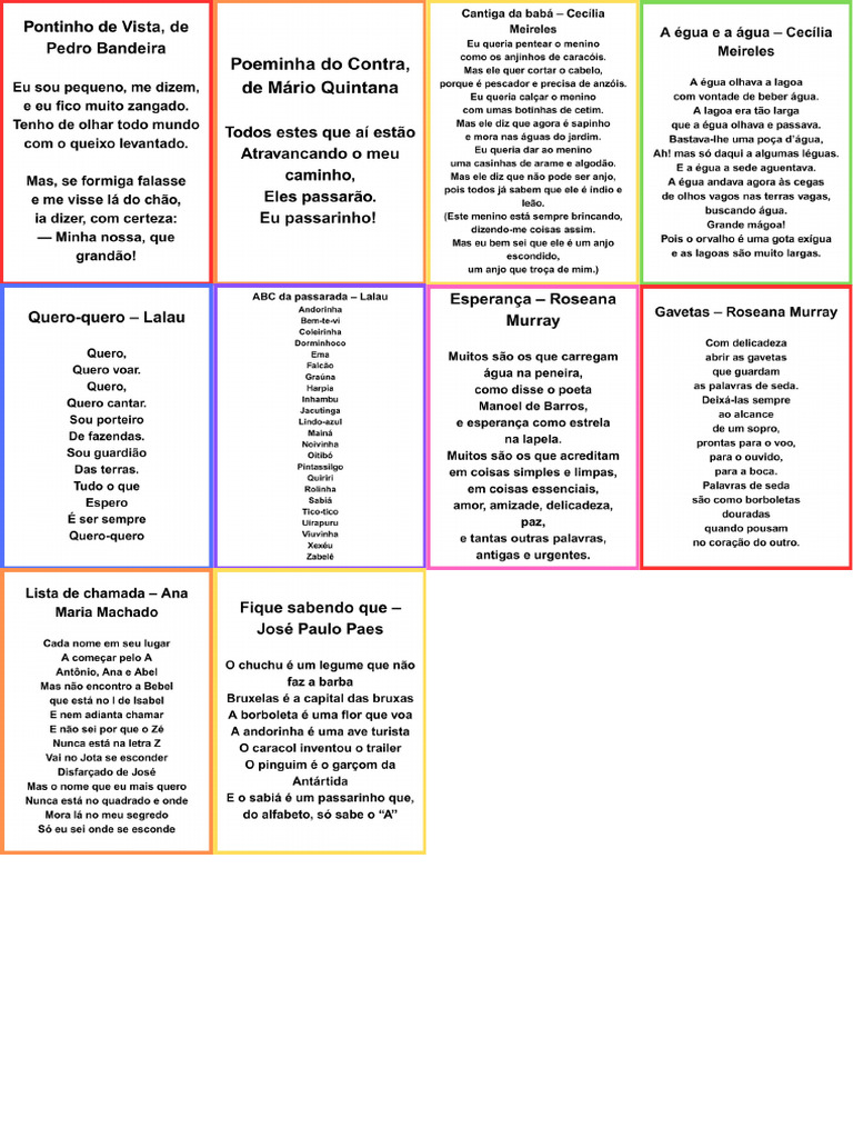 Pequenos Poemas Colorido 4x4 para Imprimir | PDF