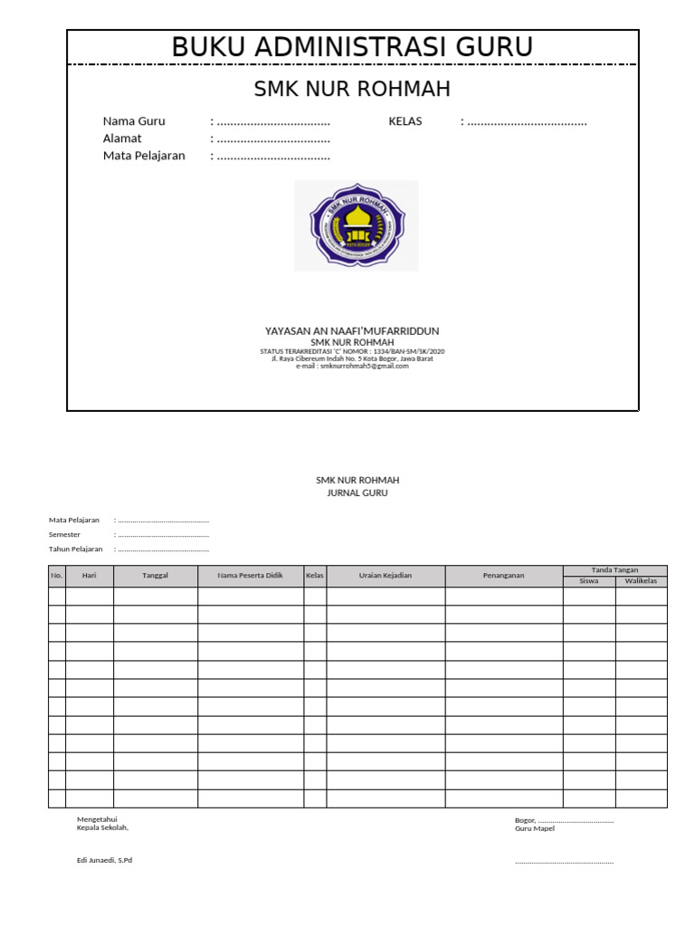 Buku Administrasi Guru SMK Nur Rohmah | PDF
