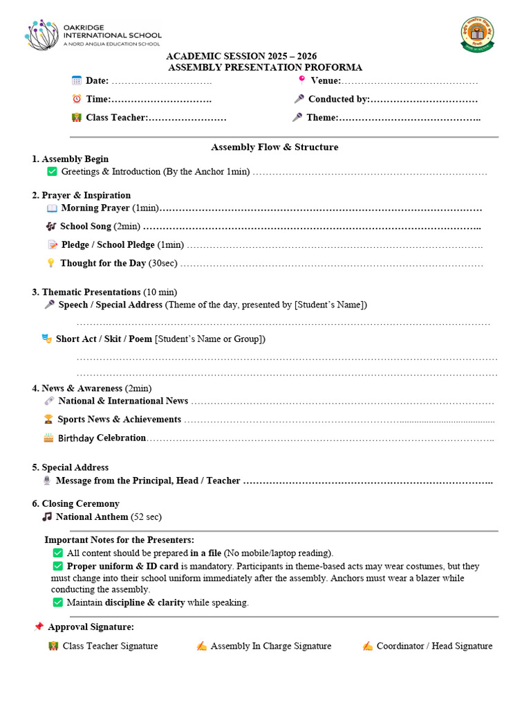 Assembly Presentation Proforma | PDF