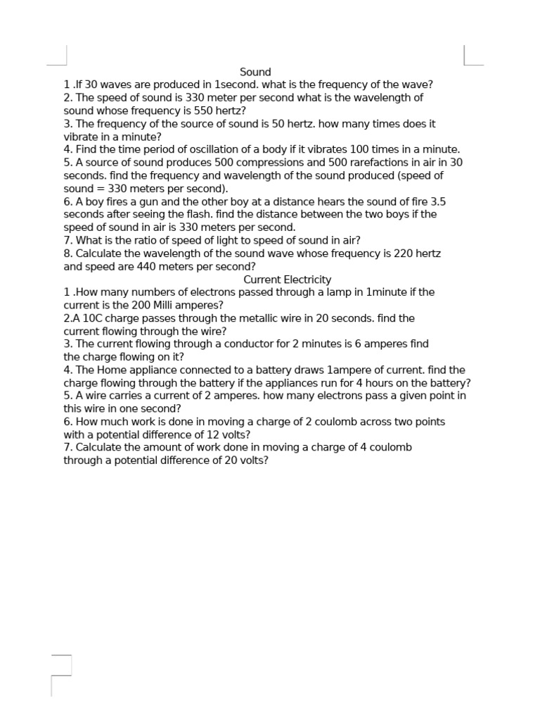Sound and Current Electricity Problems | PDF