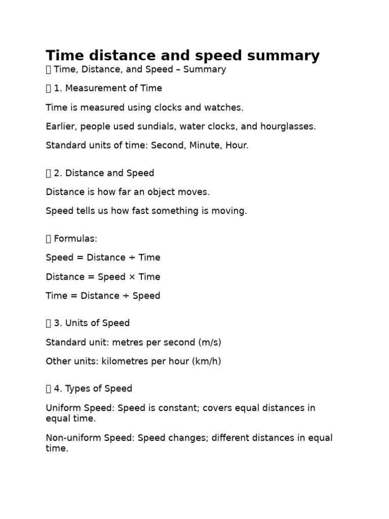 Time Distance and Speed Summary | PDF