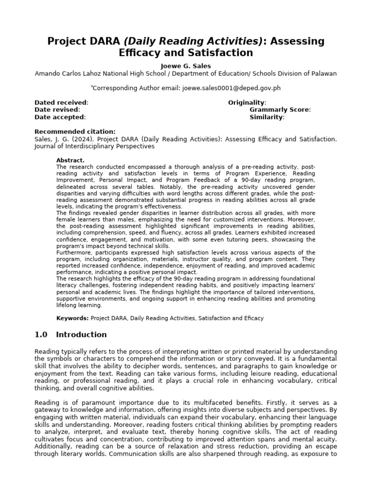 Research On Project Dara | PDF | Reading Comprehension | Methodology