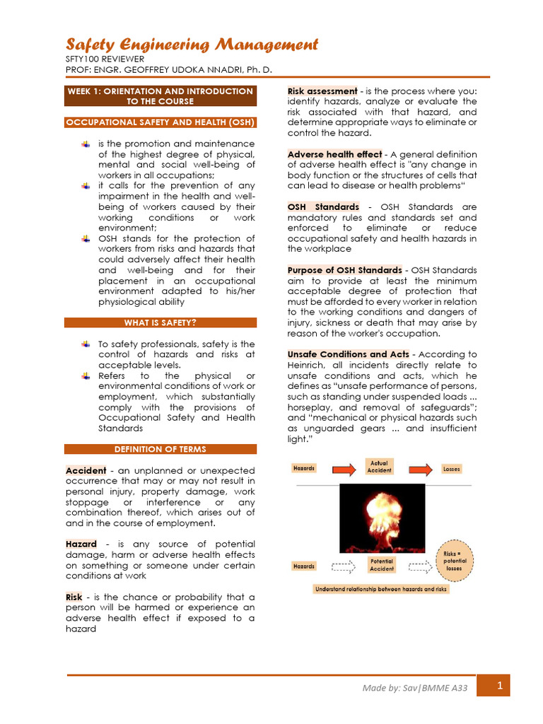 Module 1 Sfty 100 Reviewer | PDF | Occupational Safety And Health | Safety