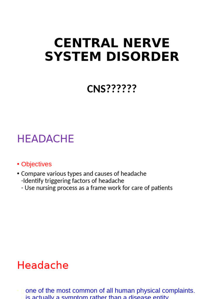 Cns Disorder | PDF | Headache | Stroke