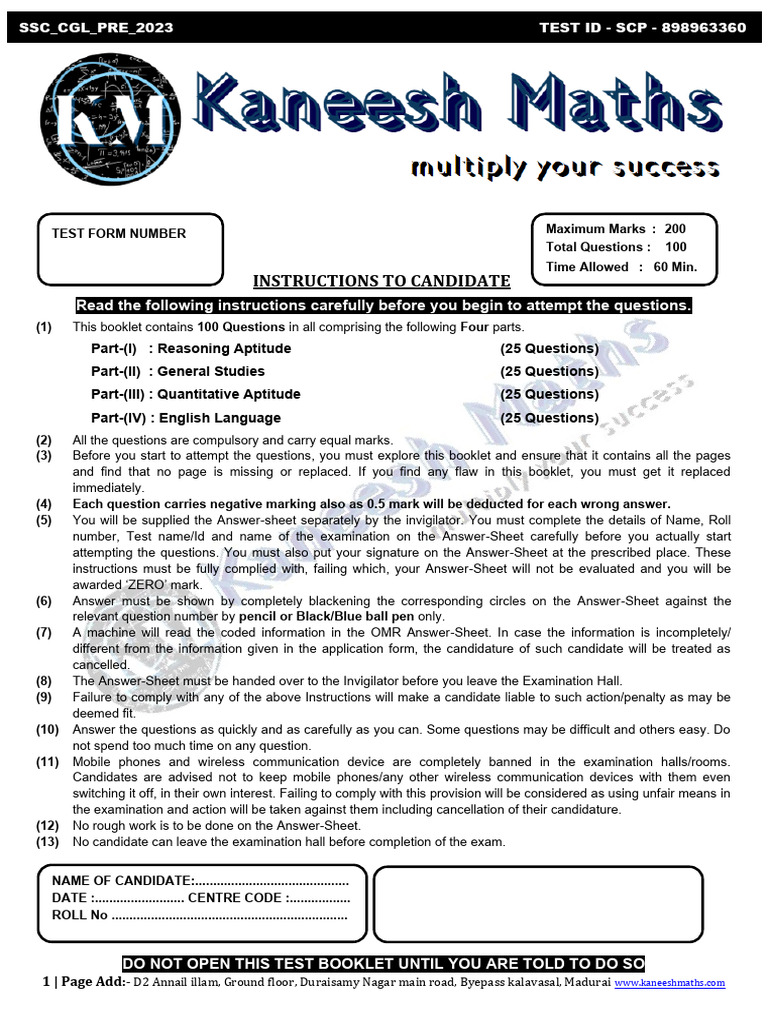 SSC CGL Pre 01 (Eng Ques) | PDF | Rectangle