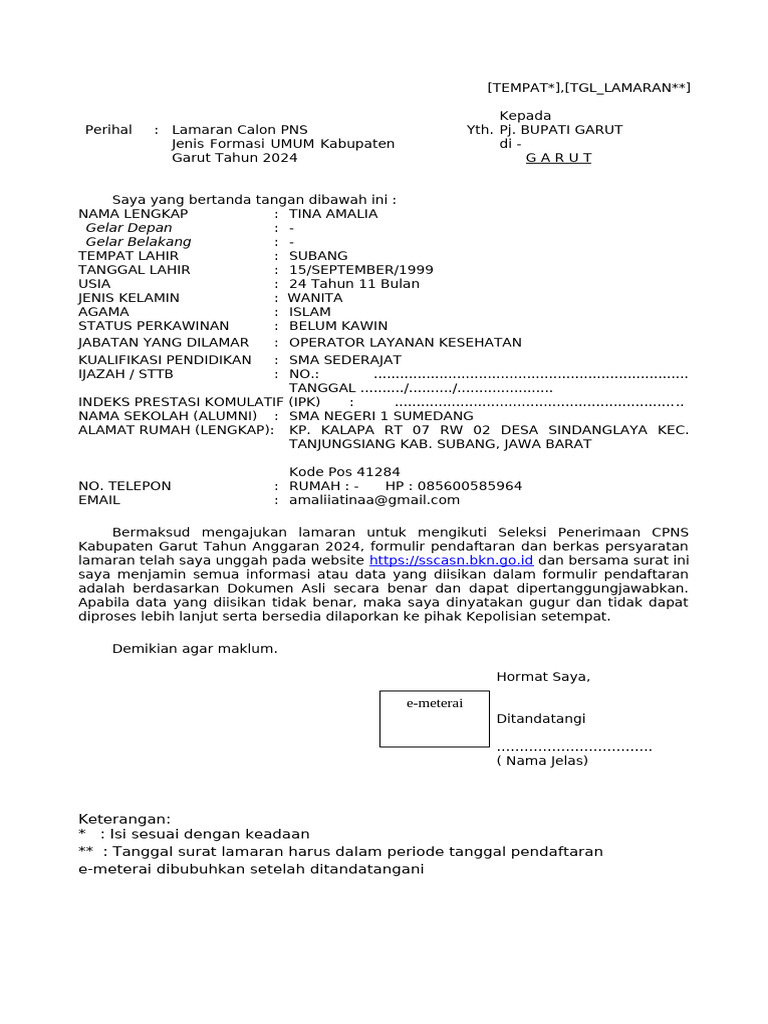 Format Surat Lamaran 2024 | PDF