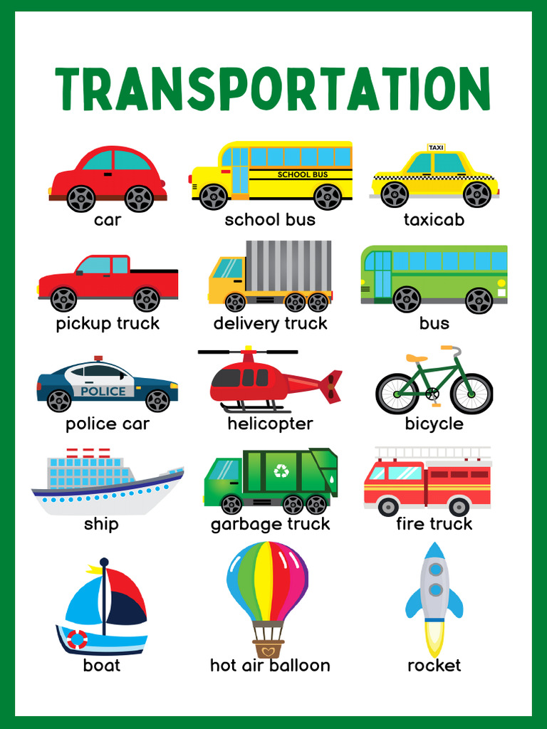 ESL Transportation Chart in Colourful Illustrative Style | PDF