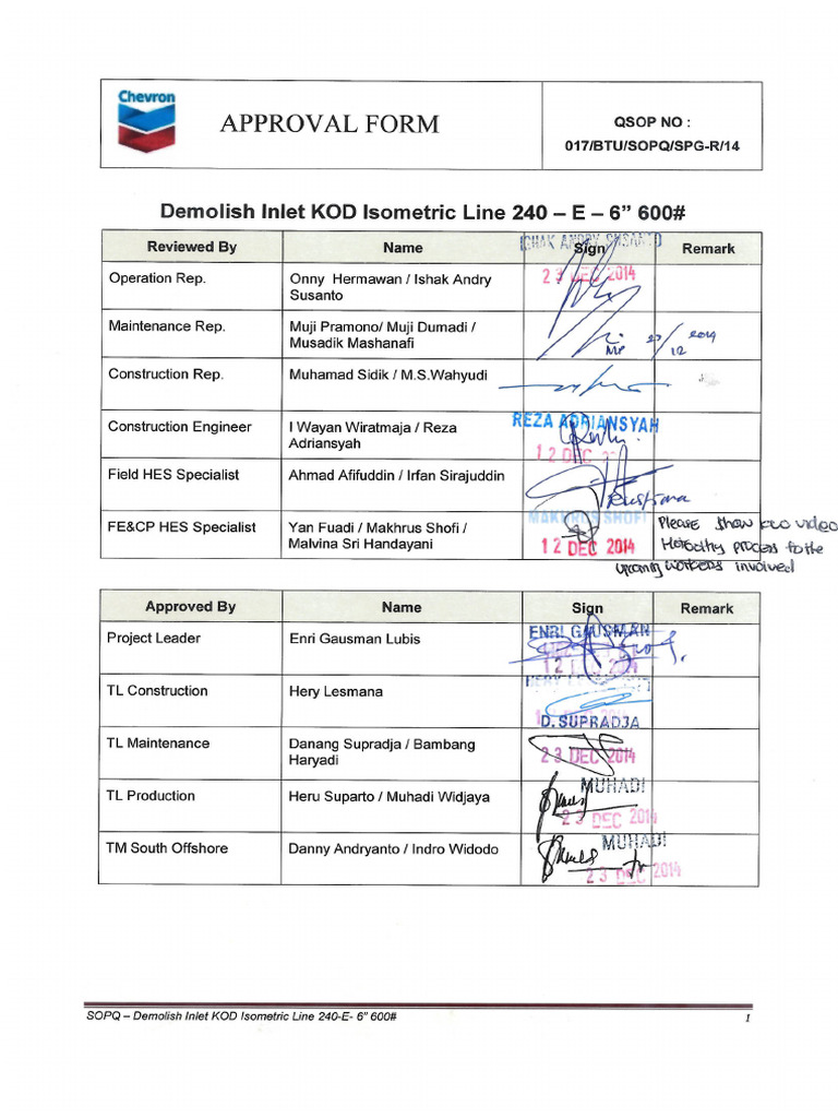Prosedur Demolish Inlet KOD 240-E-6” | PDF