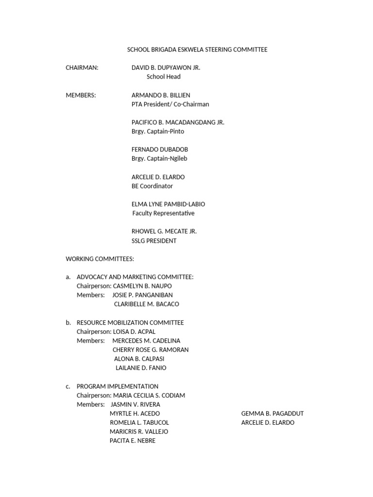 School Brigada Eskwela Committee | PDF