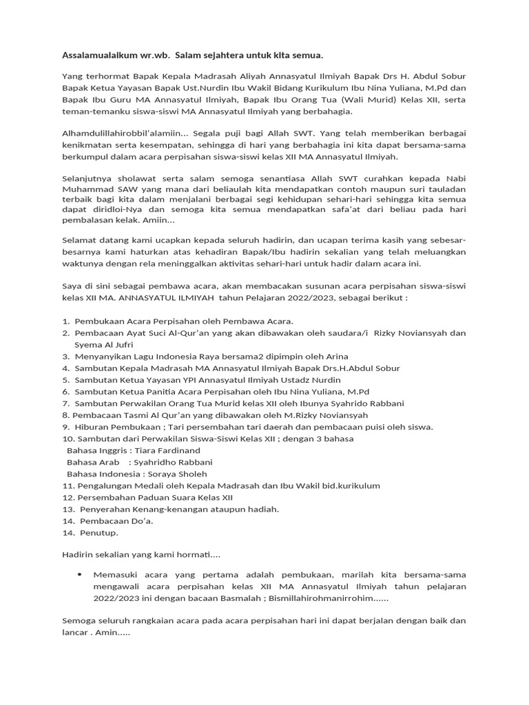 Teks MC Perpisahan Kelas XII | PDF