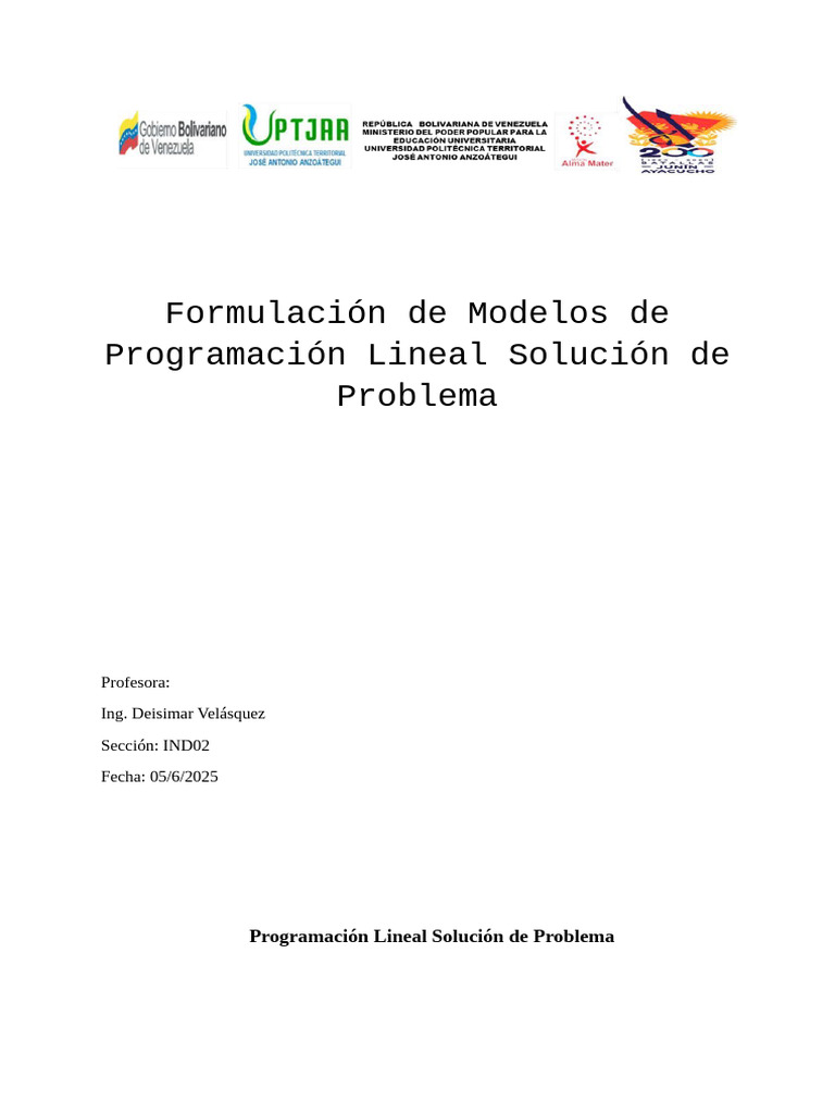 Formulación de Modelos de Programación Lineal Solución de Problema | PDF | Programación lineal ...