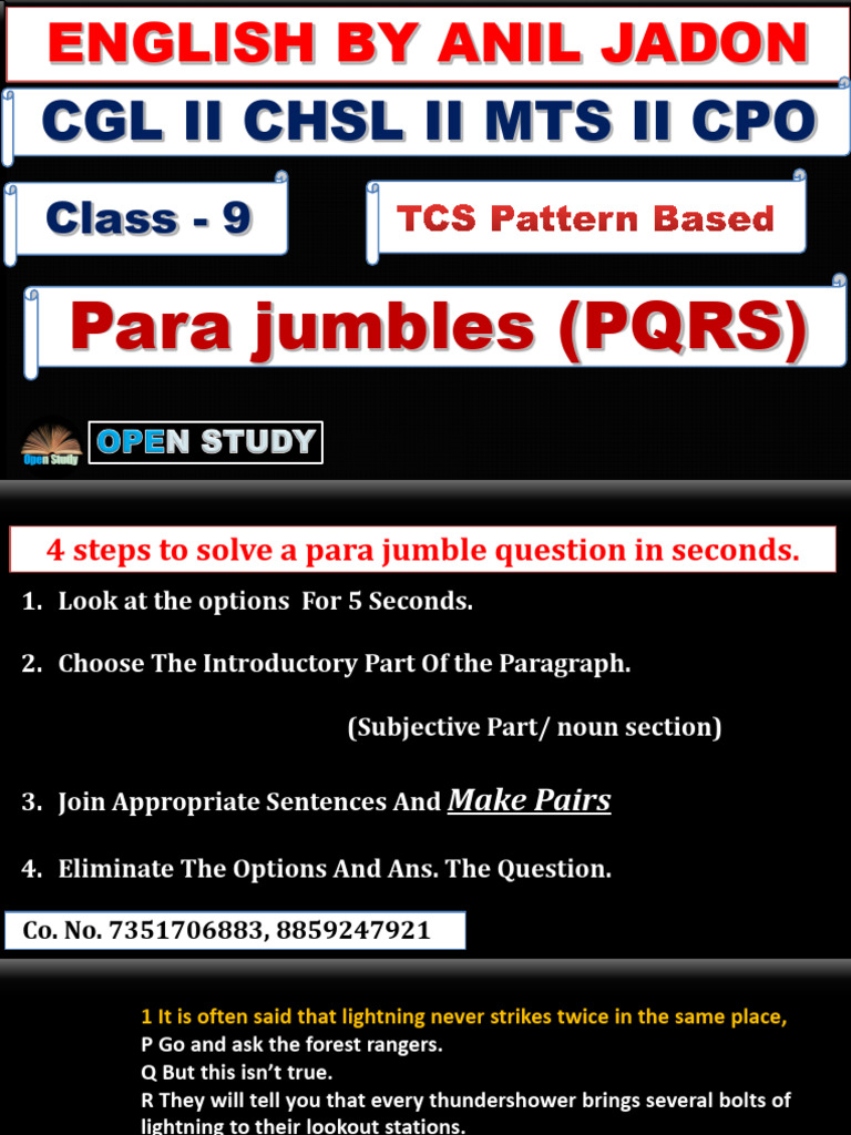 409 CLASS - 19 II Sentence Rearrangement (PQRS) - 9 Notes | PDF