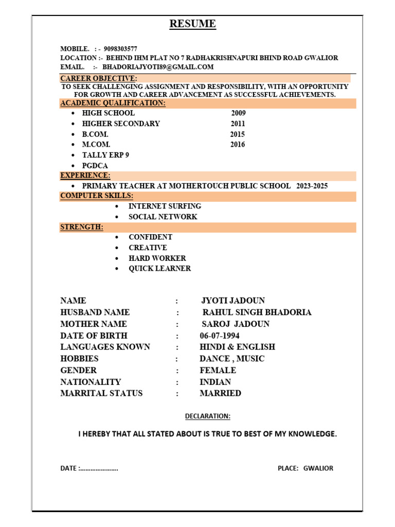 Jyoti Resume Updated | PDF