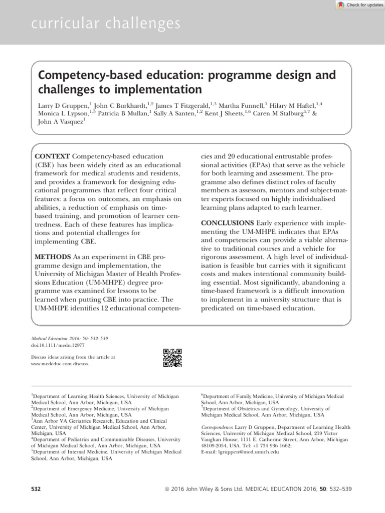 Competency-Based Education Programme Design Andchallenges To ...
