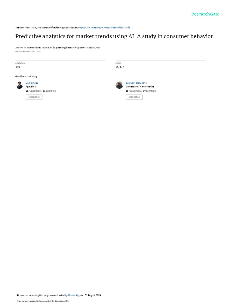 Predictive Analytics For Market Trends Using AI: A Study in Consumer Behavior | PDF | Analytics ...