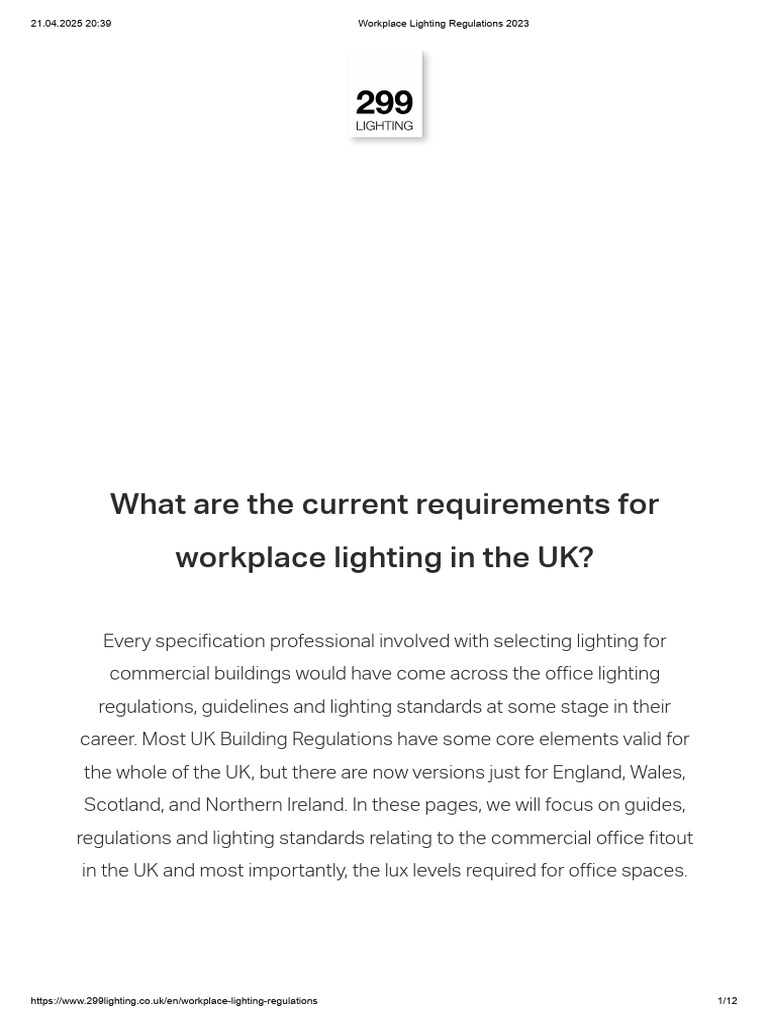 UK Workplace Lighting Regulations 2023 | PDF | Lighting